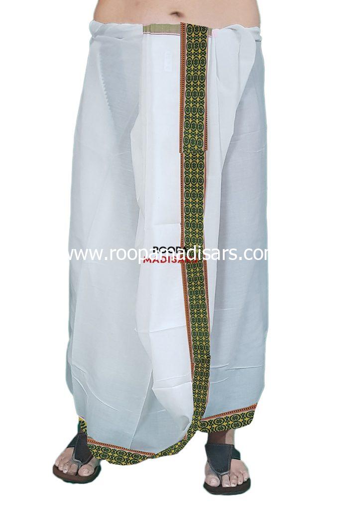 Men's Cotton 9x5 Panchakacham Dhotis with Angavastram - Bleached Thread ...